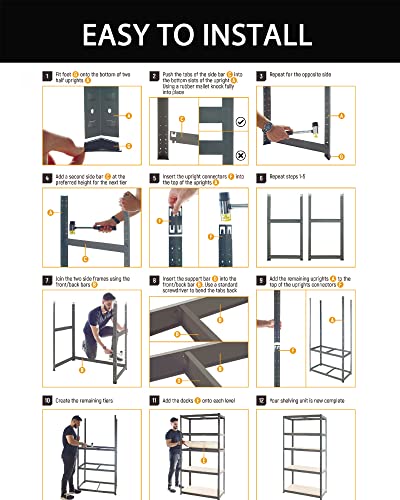 JAOSY Garage Storage Shelves Heavy Duty, Adjustable Shelves 28" Lx12 Wx59 H Shelving Unit with 5-Shelf, Racking Shelf Heavy Duty Garage Shelving Storage Shelves Black Metal Shelf