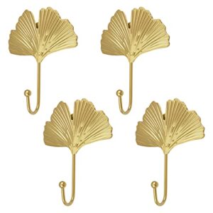 morobor decorative leaves iron hooks,4pcs ginkgo leaf shape wall mounted hooks modern key holder wall mounted gold single prong coat hanger home office nursery room decoration