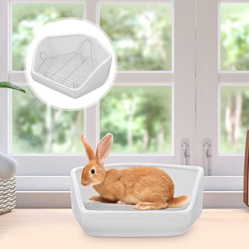 ULTECHNOVO Rabbit Litter Box Ceramic Corner Toilet Box Small Animal Toilet Bunny Potty Trainer Litter Tray Bedding Box Pet Pan for Hamster Guinea Pig Chinchilla White