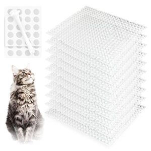 yalanle 10 pieces cat repellent indoor/outdoor mat pet deterrent scat mats with 20 cable ties, 40pcs tape, spike deterrent training pet mat for pets supplies ,16 x 13 inch