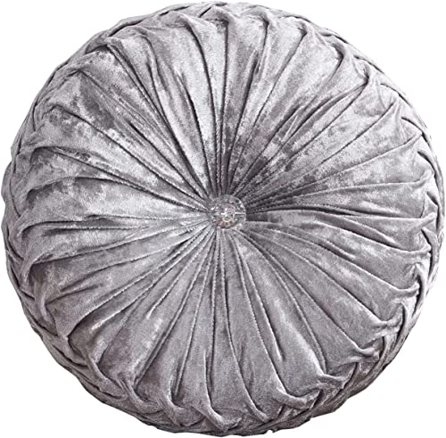 Aoruisen Grey Round Throw Pillow Velvet Round Pillows Cushion for Home Decoration Pleated Pumpkin Pillow for Home Decor Sofa and Car Throw Pillows 13.8 inch