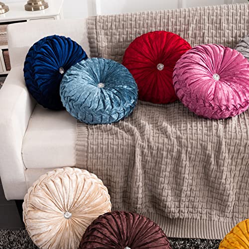 Aoruisen Grey Round Throw Pillow Velvet Round Pillows Cushion for Home Decoration Pleated Pumpkin Pillow for Home Decor Sofa and Car Throw Pillows 13.8 inch