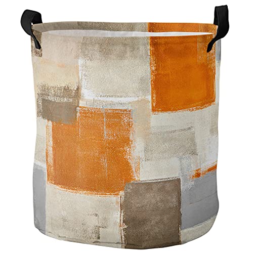 Laundry Hamper Foldable Laundry Basket, Orange Grey Oil Painting Waterproof Clothes Hamper for Bathroom Bedroom Living Room, Burnt Orange Geometry Abstract Art Toy Baskets for Dollhouse 13.8"x17"