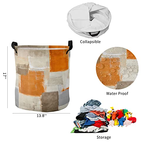 Laundry Hamper Foldable Laundry Basket, Orange Grey Oil Painting Waterproof Clothes Hamper for Bathroom Bedroom Living Room, Burnt Orange Geometry Abstract Art Toy Baskets for Dollhouse 13.8"x17"