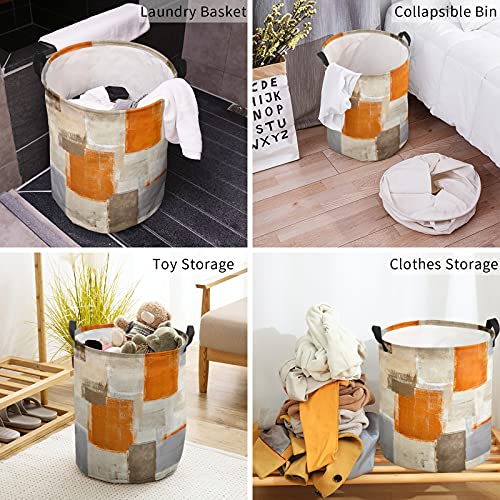 Laundry Hamper Foldable Laundry Basket, Orange Grey Oil Painting Waterproof Clothes Hamper for Bathroom Bedroom Living Room, Burnt Orange Geometry Abstract Art Toy Baskets for Dollhouse 13.8"x17"