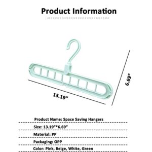 Space Saving Hangers,9 Holes Plastic Collapsible Multifunctional Closet Organizer and Storage for Heavy Clothes,College Dorm Room Essentials Pack of 6 Green