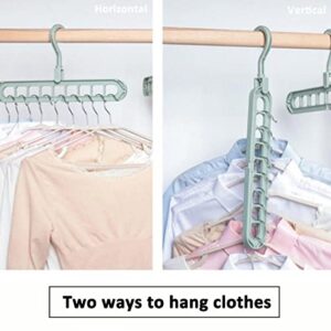 Space Saving Hangers,9 Holes Plastic Collapsible Multifunctional Closet Organizer and Storage for Heavy Clothes,College Dorm Room Essentials Pack of 6 Green