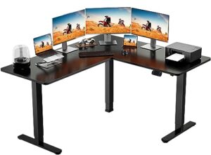 ergear l-shaped electric standing desk, 63 inches double motor height adjustable sit stand up corner desk, large home office desk computer workstation, black