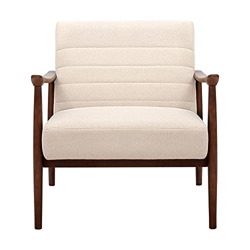 Homestripe Mid-Century Modern Channel Tufted Accent Chair with Wood Arms for Living Rooms, Bedrooms and Small Offices,Set of 1, Beige