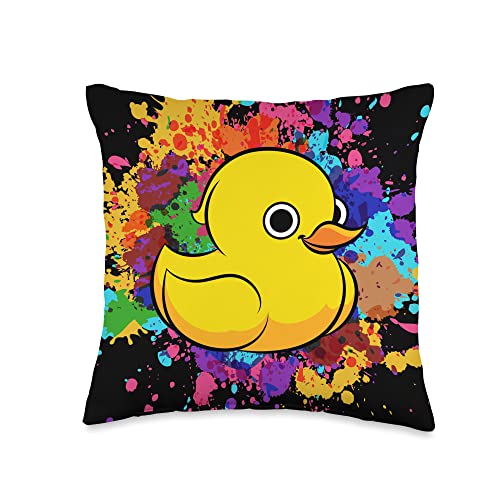 Duckling Ducky Lover Rubber Duck Bath Toy Gift Cute Duckling Bath Toy Duckie Colorful Rubber Duck Throw Pillow, 16x16, Multicolor