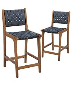 CangLong, Set of 2，Dark Grey Counter Stool Barstool 24 Inch Seat Height Faux Leather Straps