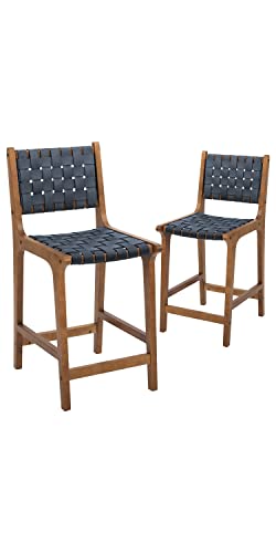 CangLong, Set of 2，Dark Grey Counter Stool Barstool 24 Inch Seat Height Faux Leather Straps