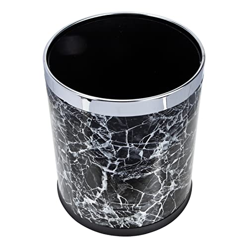 CLISPEED Automotive Garbage Cans Round Marble Trash Can Garbage Container Bin Recycle Trash Can Open Office Wastebasket Double Layer Garbage Can for KTV Bar Bathroom Black Car Trash Cans