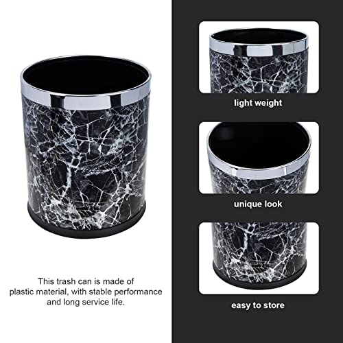 CLISPEED Automotive Garbage Cans Round Marble Trash Can Garbage Container Bin Recycle Trash Can Open Office Wastebasket Double Layer Garbage Can for KTV Bar Bathroom Black Car Trash Cans