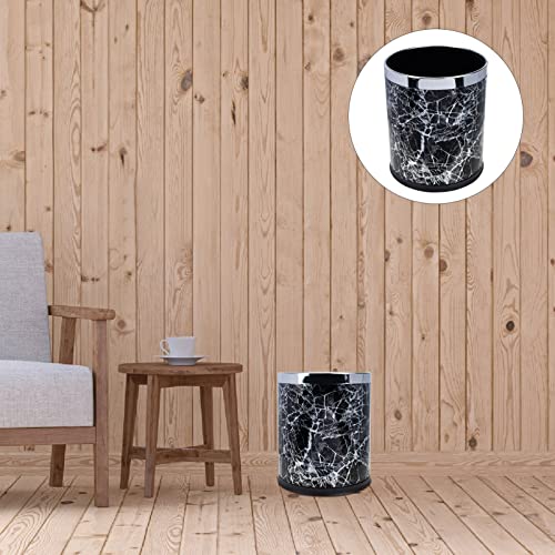 CLISPEED Automotive Garbage Cans Round Marble Trash Can Garbage Container Bin Recycle Trash Can Open Office Wastebasket Double Layer Garbage Can for KTV Bar Bathroom Black Car Trash Cans