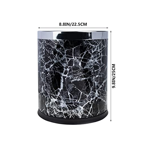 CLISPEED Automotive Garbage Cans Round Marble Trash Can Garbage Container Bin Recycle Trash Can Open Office Wastebasket Double Layer Garbage Can for KTV Bar Bathroom Black Car Trash Cans