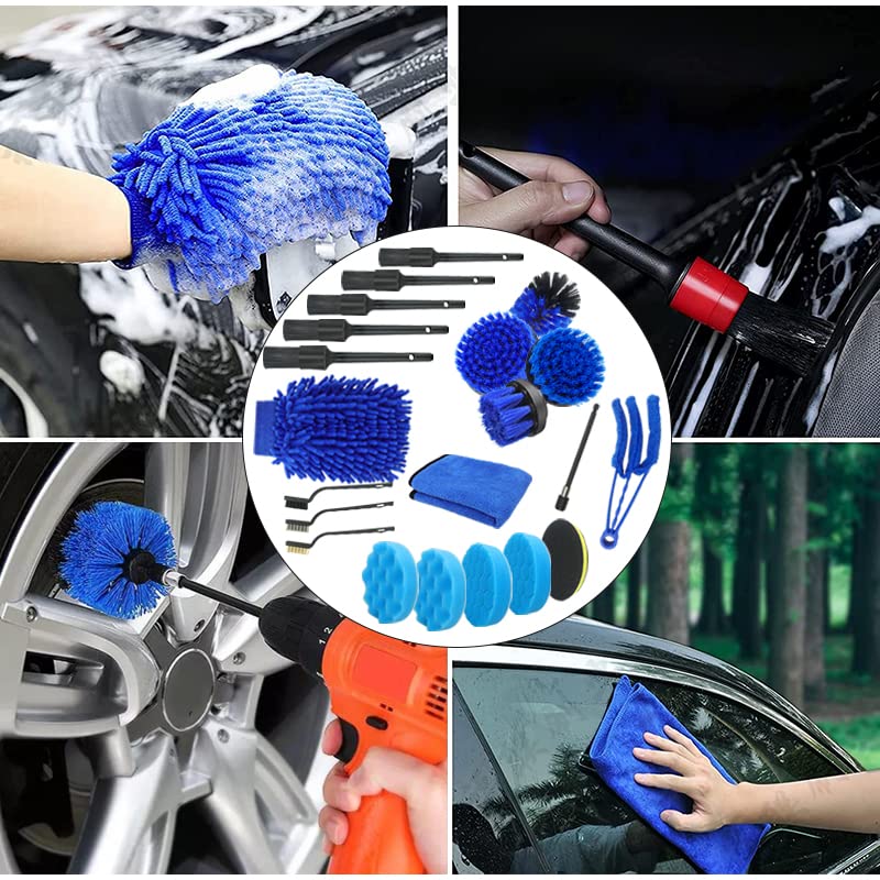 21PCS Car Detailing Brush Set, Car Detailing kit, Auto Detailing Drill Brush Set, Car Detailing Brushes, Car Wash Kit for Vehicles, Car Cleaning Tools Kit for Interior,Exterior, Wheels, Dashboard