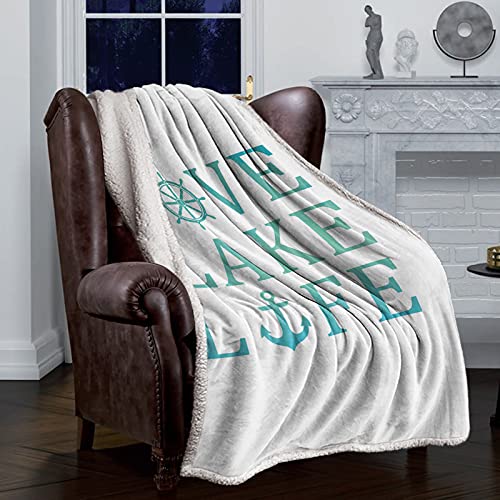 Sherpa Blanket Flannel Fleece Throws Summer Love Lake Life Rudder Anchor,Soft Warm Cozy Fuzzy Throw Blankets Turquoise Text on White,Shaggy TV Throw for Sofa Couch Bed Camping All Season 50x60In