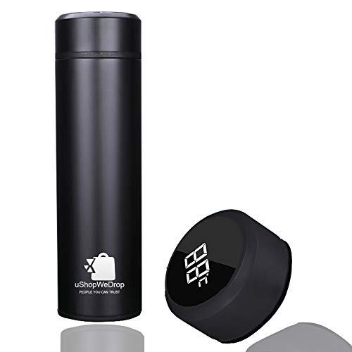 Ushopwedrop Travel Mugs Black Smart Drink Flasks Leakproof Thermos Cup Insulated Mug Vacuum Insulating Cup 304 Stainless Steel Flasks LED Touch Screen Temperature for Office (Black), L (UW-TMUS01)