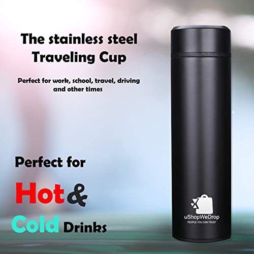 Ushopwedrop Travel Mugs Black Smart Drink Flasks Leakproof Thermos Cup Insulated Mug Vacuum Insulating Cup 304 Stainless Steel Flasks LED Touch Screen Temperature for Office (Black), L (UW-TMUS01)