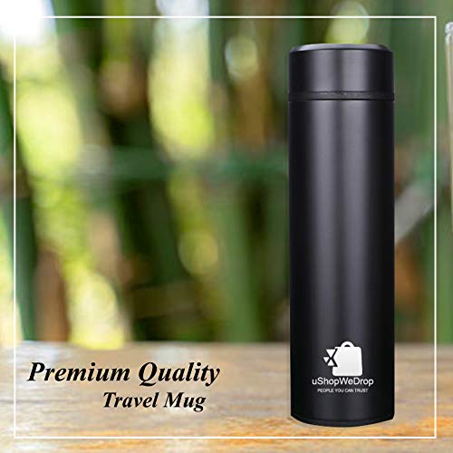 Ushopwedrop Travel Mugs Black Smart Drink Flasks Leakproof Thermos Cup Insulated Mug Vacuum Insulating Cup 304 Stainless Steel Flasks LED Touch Screen Temperature for Office (Black), L (UW-TMUS01)