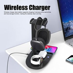 B-15A 4 in 1 Wireless Charger Headphone Stand, Wireless Charger Headphone Charging Hanger, 15W Fast Charge Detachable for iOS Series Wireless Charging Devices