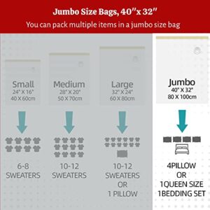 Vacuum Storage Bags (6 Jumbo) with Hand Pump | 40"x32" Vacuum Sealer Bags Clothes | Compression Bags for Travel | Space Saver Vacuum Storage Bags | Blanket Storage Bags | Clothing Storage