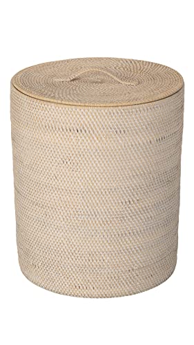 KOUBOO Loma Round Rattan Hamper and Laundry Basket with Lid Removable White-Wash