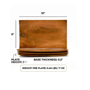 RaTeak Teak Wood Serving Plate (10″ x 6″, Set of 4) | Wooden Platters for Serving Sushi, Sashimi, Charcuterie, Food, Appetizers, Desserts, Snacks | Premium & Handmade