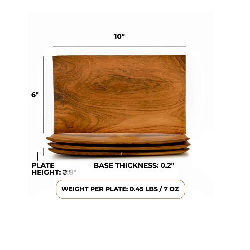 RaTeak Teak Wood Serving Plate (10″ x 6″, Set of 4) | Wooden Platters for Serving Sushi, Sashimi, Charcuterie, Food, Appetizers, Desserts, Snacks | Premium & Handmade