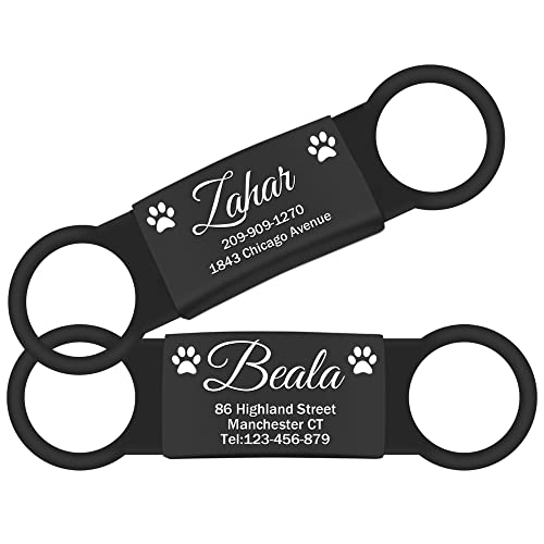 JATEBI 2 Pack Personalized Dog Tag, Slide-On Pet ID Tags,Stainless Steel Dog Tags, No Jingle Slide on Cat ID Tag, Custom Engraved No Noise Animal Identification Tag(L Black)…