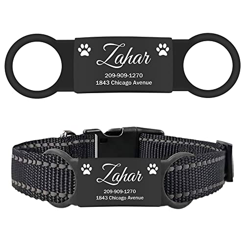 JATEBI 2 Pack Personalized Dog Tag, Slide-On Pet ID Tags,Stainless Steel Dog Tags, No Jingle Slide on Cat ID Tag, Custom Engraved No Noise Animal Identification Tag(L Black)…