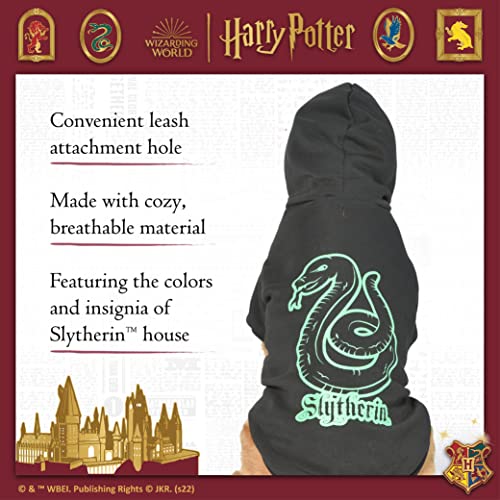 Harry Potter Slytherin Pet Hoodie with Faux Scarf - Medium | Harry Potter Accessories for Dogs | Harry Potter Dog Accessories for Hogwarts Houses, Slytherin Black