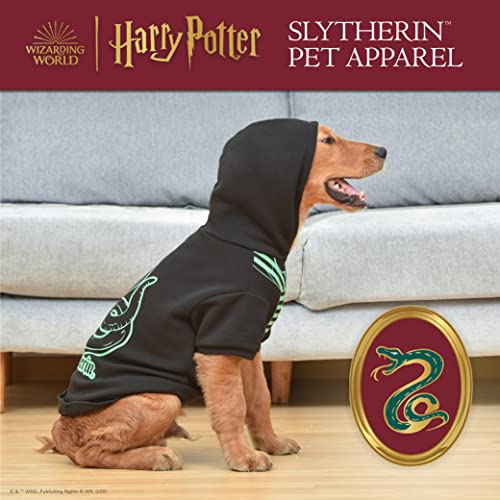 Harry Potter Slytherin Pet Hoodie with Faux Scarf - Medium | Harry Potter Accessories for Dogs | Harry Potter Dog Accessories for Hogwarts Houses, Slytherin Black