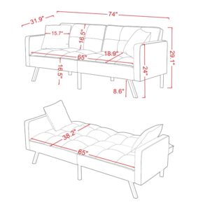 Leiln.z Velvet Convertible Sofa Bed with 2 Pillows, Modern Upholstered Sleeper Sofa Couch with 3 Adjustable Backrests and 2 Armrests, Twin Recliner for Living Room. (Off White)