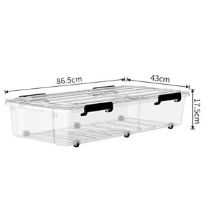 Cetomo Set of 50L*4 Under Bed Storage Container with Lids Storage Container With Durable Buckles Multipurpose Container Chest Wheeled With Lids (C0152*4)