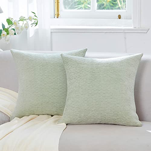 WLNUI Light Sage Pillow Covers 18x18 Inch Set of 2 Luxurious Decorative Chenille Throw Pillow Covers Square Cushion Covers for Couch Sofa Bed Living Room Farmhouse Home Decor