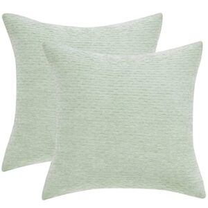 WLNUI Light Sage Pillow Covers 18x18 Inch Set of 2 Luxurious Decorative Chenille Throw Pillow Covers Square Cushion Covers for Couch Sofa Bed Living Room Farmhouse Home Decor