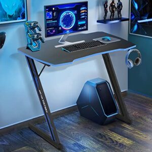 hklgorg gaming desk 39" computer desk gaming table writing table modern ergonomic racing style home office desk workstation carbon fiber headphone hook for men boyfriend female gift- blue