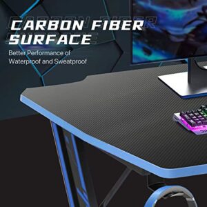 HKLGorg Gaming Desk 39" Computer Desk Gaming Table Writing Table Modern Ergonomic Racing Style Home Office Desk Workstation Carbon Fiber Headphone Hook for Men Boyfriend Female Gift- Blue