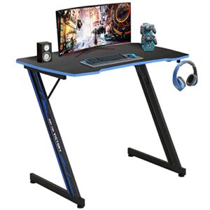 HKLGorg Gaming Desk 39" Computer Desk Gaming Table Writing Table Modern Ergonomic Racing Style Home Office Desk Workstation Carbon Fiber Headphone Hook for Men Boyfriend Female Gift- Blue