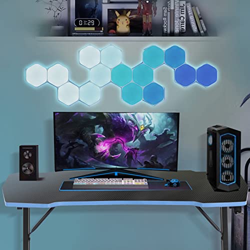 HKLGorg Gaming Desk 39" Computer Desk Gaming Table Writing Table Modern Ergonomic Racing Style Home Office Desk Workstation Carbon Fiber Headphone Hook for Men Boyfriend Female Gift- Blue