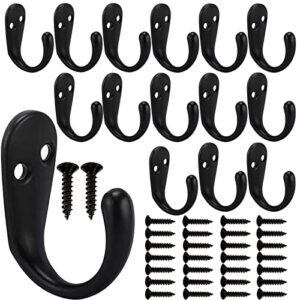 soeaeodg 15 pieces wall mounted coat hook robe hook flat black towel holder for bathroom, bathroom accessories and 30pieces screws for bath kitchen garage single coat hanger (black color)