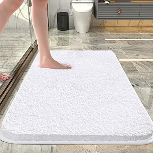 White Bathroom Rugs Mat 32x20 Inch, White Bath Mats for Bathroom Non Slip, Ultra Soft Washable Cute and Super Absorbent Bath Rugs for Tub, Shower (White, 20x32)