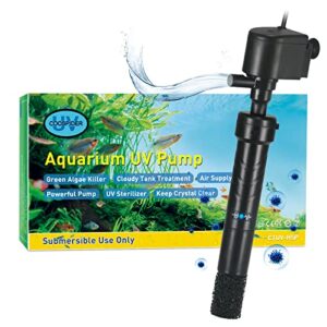 Aquarium U-V Filter Green Clean Machine for 40-100 Gallon Fish Tank Crystal Clear 300GPH Submersible Water Pump Air Supply Wave Maker Green Killing