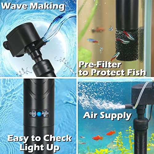 Aquarium U-V Filter Green Clean Machine for 40-100 Gallon Fish Tank Crystal Clear 300GPH Submersible Water Pump Air Supply Wave Maker Green Killing