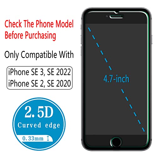 HPTech (2 Pack) Tempered Glass for iPhone SE 3, SE 2022, iPhone SE 2, SE 2020 Screen Protector, Anti Scratch, Bubble Free, Case Friendly