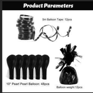 Balloon Weights Balloons & Ribbons - Balloon weights pack of 12 - Black Curling ribbon 12 rolls - 48 Black balloons - Black party decorations Black Ballons ribbon party favor birthday decor (Black)