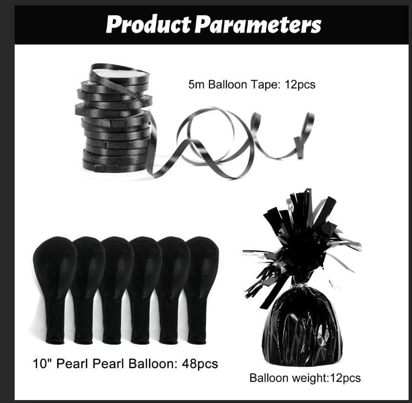 Balloon Weights Balloons & Ribbons - Balloon weights pack of 12 - Black Curling ribbon 12 rolls - 48 Black balloons - Black party decorations Black Ballons ribbon party favor birthday decor (Black)