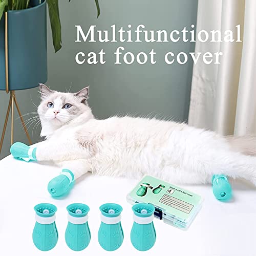 4Pcs Cat Anti-Scratch Shoes,Cat Boots for Cats Only,Anti-Scratch Cat Feet Claw Covers Adjustable Prickly Anti-Off Shoes Nail Gloves for Cat Silicone for Cat Grooming Bathing and Shaving (Blue)